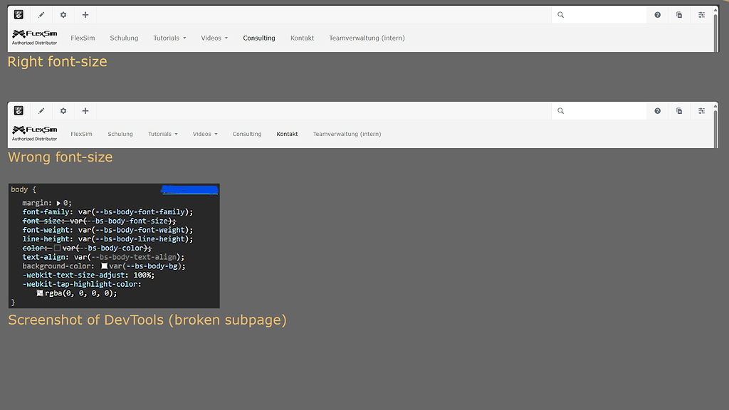 Font-size in navigation bar (inside global navigation) unconsistent - Using Concrete / Help ...
