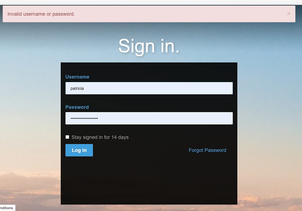 Login page doesn't work, tried with multiple users but get always the ...